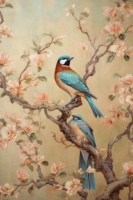 Алмазная картина "Китайские птицы и цветы" алмазная огранка 40х50 см,40x50cm, белый