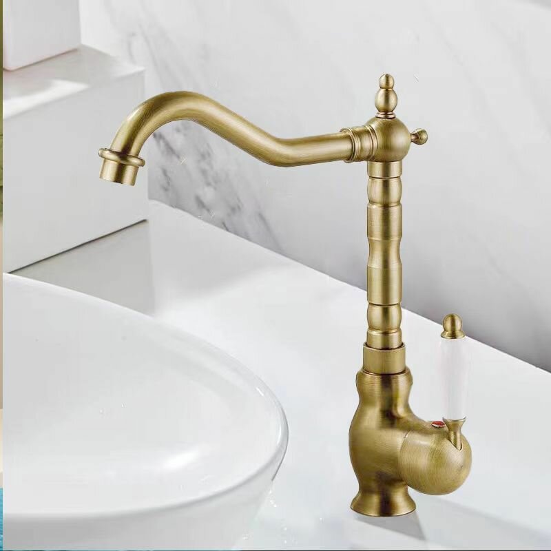 Французский ретро-смеситель для раковины, смеситель для ванной комнаты, для горячей и холодной воды, керамическая ручка, латунь