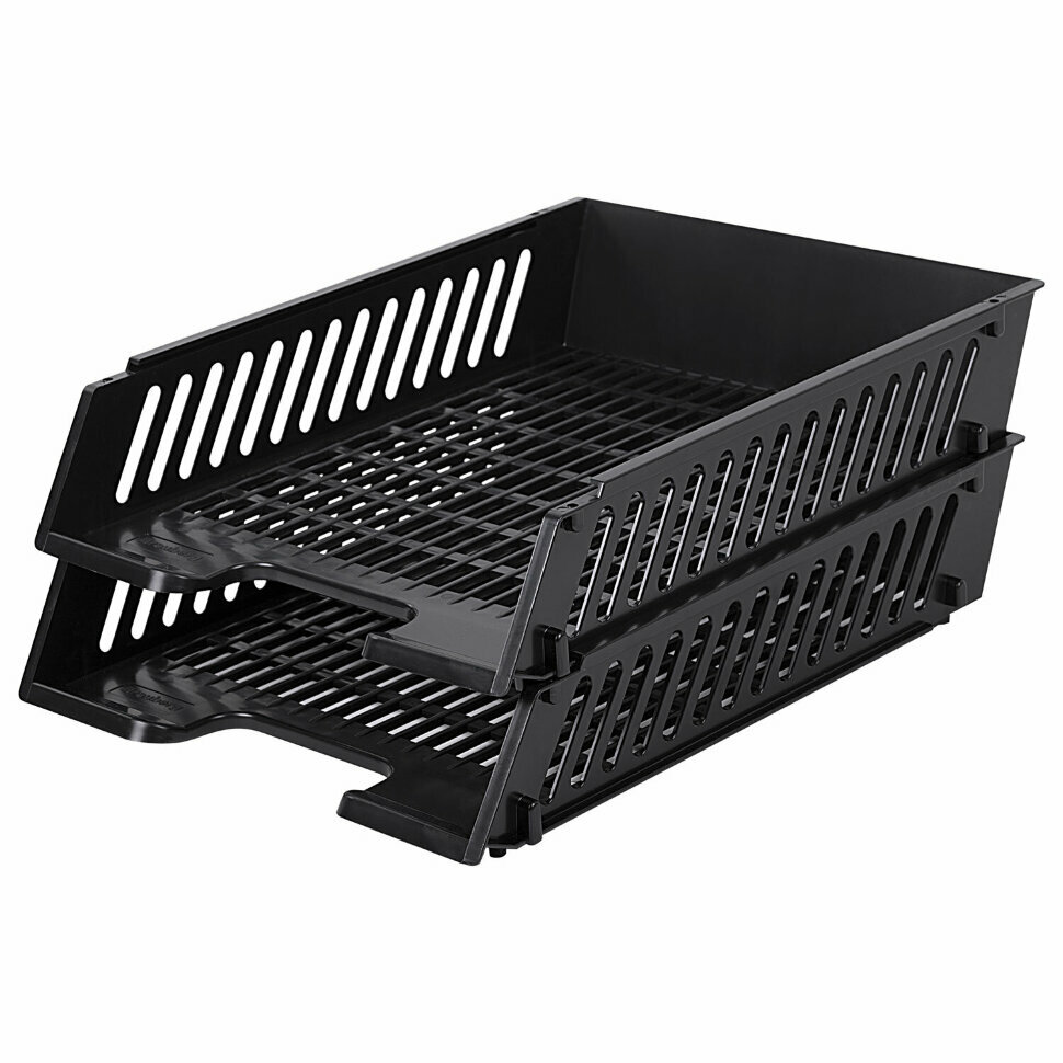 Лотки горизонтальные для бумаг, набор 2 шт. (358х272х138 мм), сетчатые, черные, BRAUBERG-MAXI, 231360, 231360