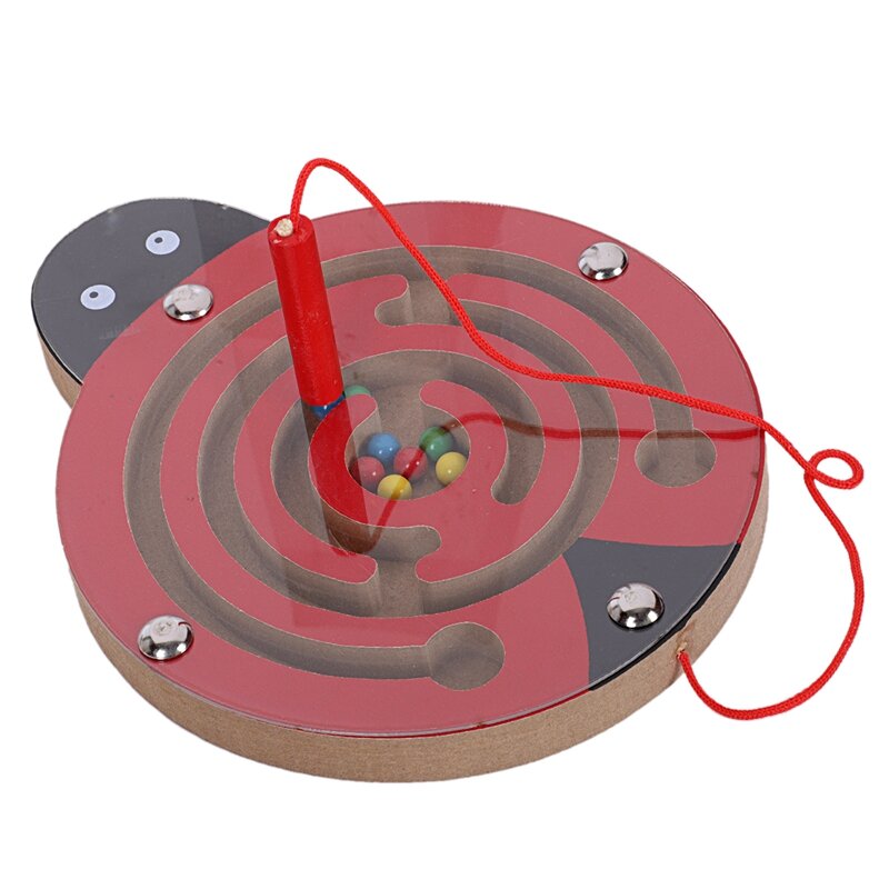 Детские магнитные игрушки Детские деревянные насадки Игры для раннего развития Головоломки Деревянный магнитный лабиринт Транспортная ручка Бусины Божья коровка