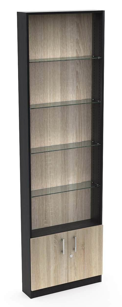 Стеллаж с 4-мя стеклянными полками 150x600 мм серии UP-4 №2 (З/C - ДВП), Белый