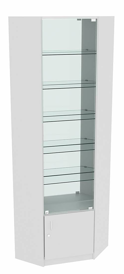 Угловая витрина сэсп-z №5-300 (З/C - Зеркало) со стеклянными полками и дверкой, Серый