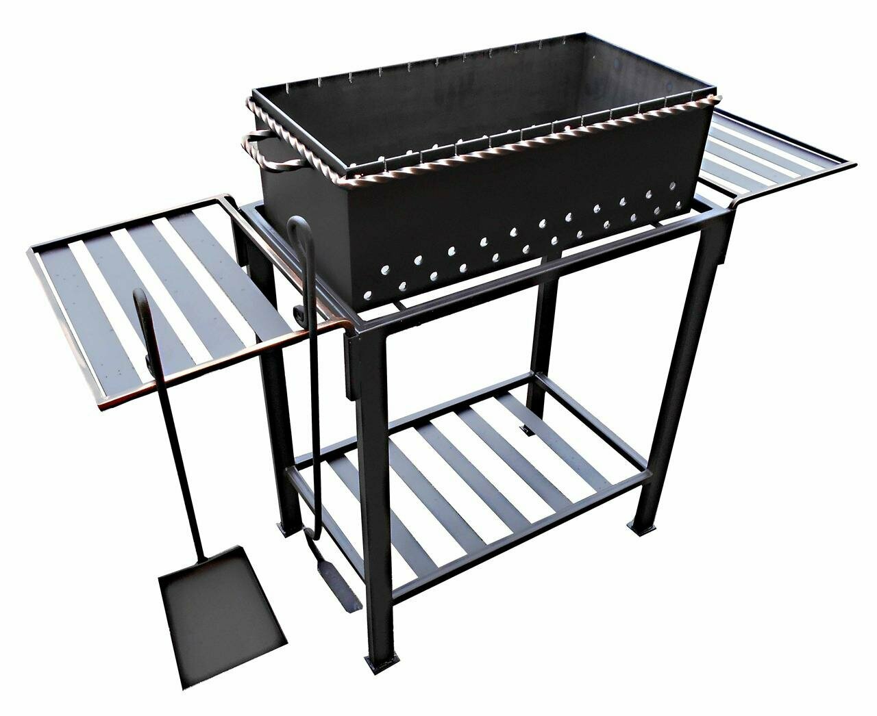 Мангал классический с дровницей и столиком, 3 мм, для дачи и дома, ручная работа "Компакт"