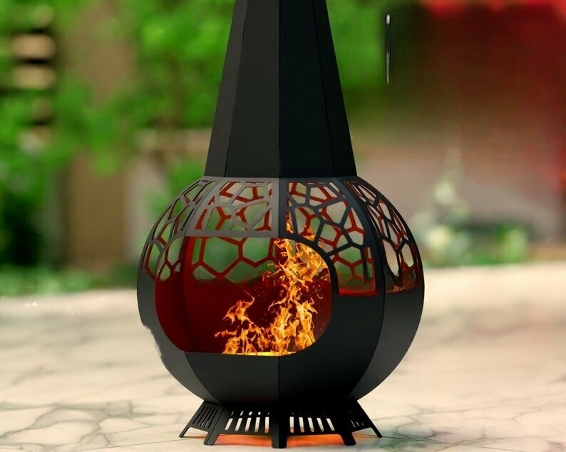 Очаг, чаша для костра, костровая чаша, яма для костра на дачу, восьмиугольная сфера с дымоходом