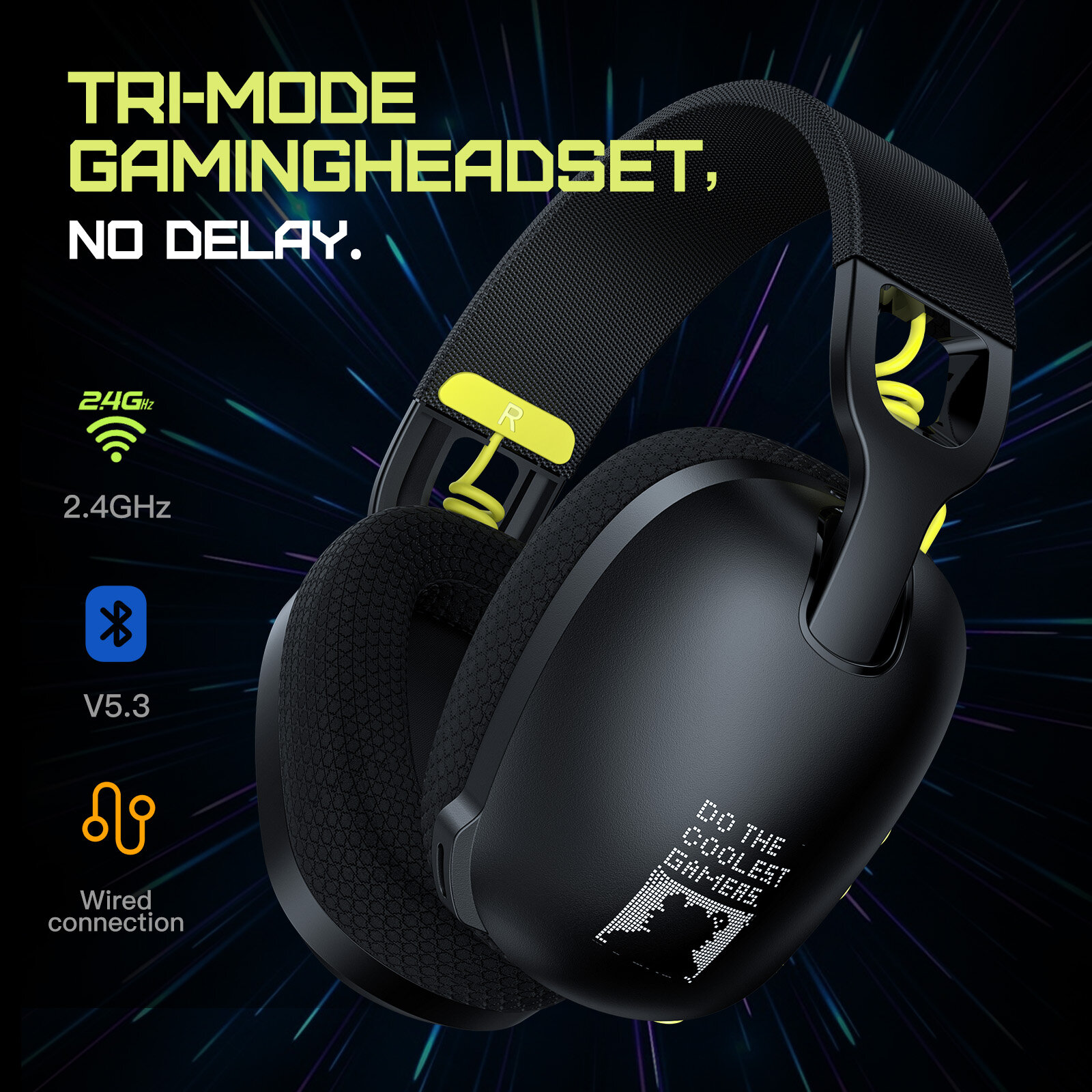 Наушники игровые беспроводные 2.4G с микрофоном и активным шумоподавлением, для ПК, ноутбука, смартфона, PS4, PS5, полноразмерные, черные