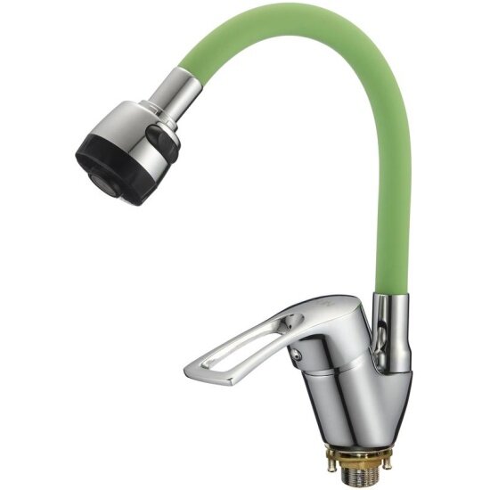 Смеситель для кухни D-lin с гибким изливом D150422-5T, хром/зеленый