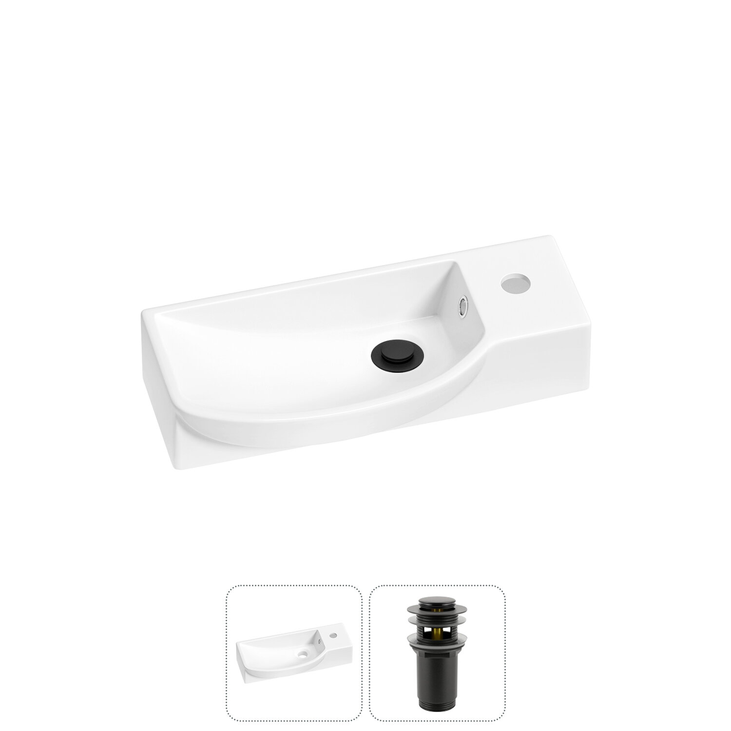 Подвесная или накладная раковина в ванную комнату Lavinia Boho Bathroom Sink 20216162R в наборе 2 в 1: раковина 50 см в цвете белый глянец, донный клапан