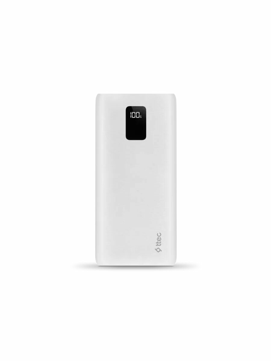Внешний аккумулятор TTEC PowerSlim Trio LCD 10.000mAh PD 22,5W Powerbank с USB-A -Lightning/USB-C/Micro USB. Цвет: белый