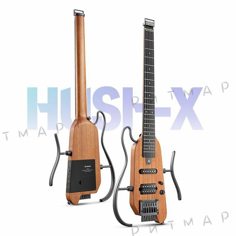 Donner HUSH X Sunburst Безголовая бесшумная акустическая электрическая дорожная гитара со съемными рамами, ультралегкий твердый корпус из красного дерева