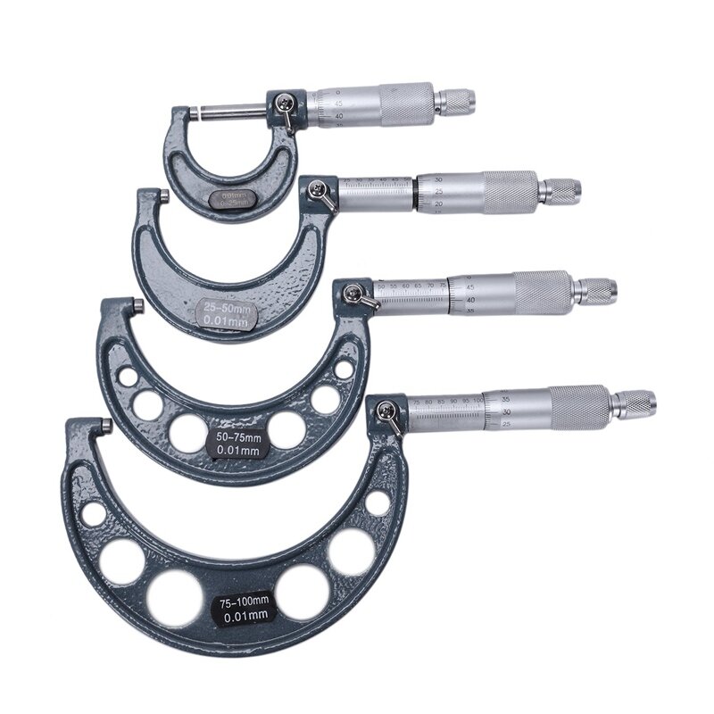 0-25 мм/50 мм/75 мм/100 мм/0,01 внешний микрометр набор наконечников метрический калибр винтовая резьба 4 шт измерительные инструменты