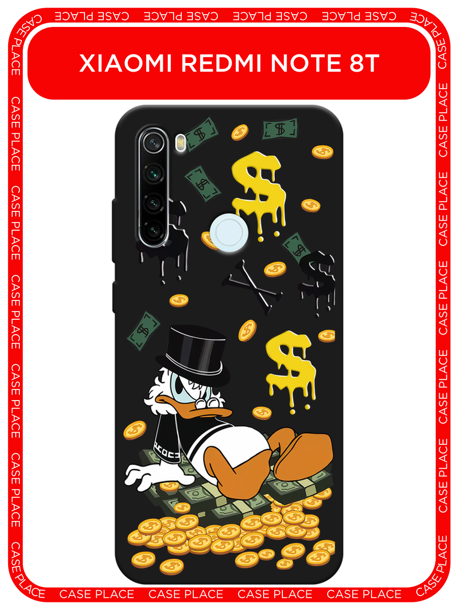 Черный матовый чехол на Xiaomi Redmi Note 8T / Сяоми Редми Нот 8Т с принтом Скрудж Макдак среди денег