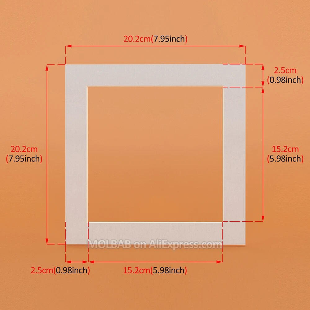 Квадратные картонные подложки для фото 8/10/12/14/16 дюймов, Оранжевый, 8x8 inch, White Border 2.5cm