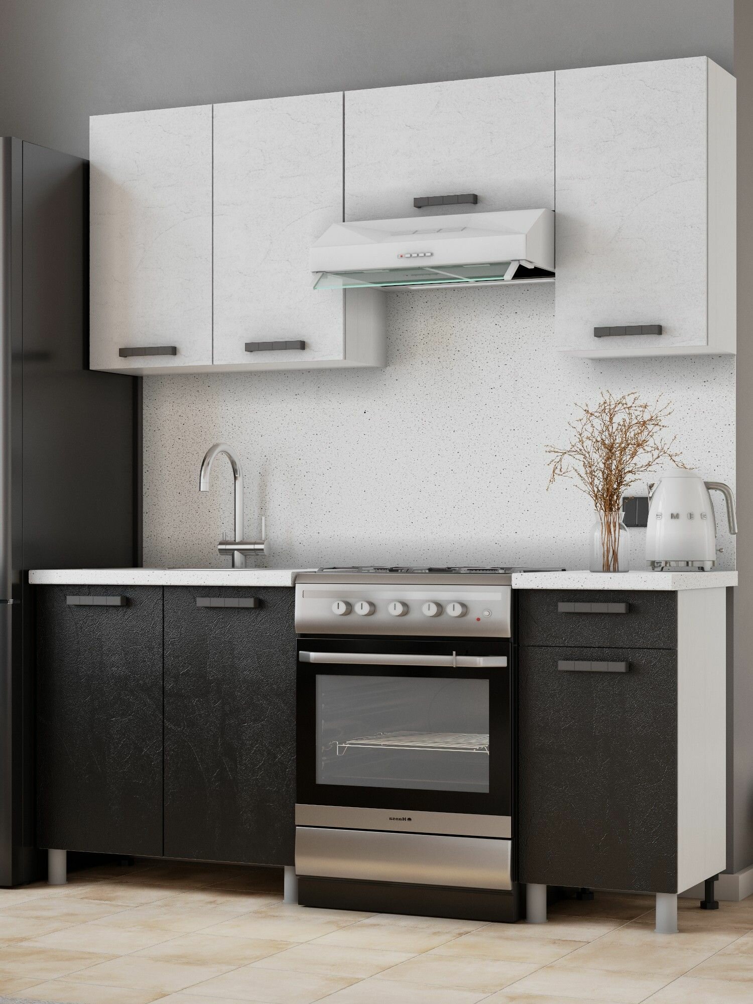 Кухонный гарнитур с окапом Григгс МДФ 1,8м камень светлый/камень темный без столешницы