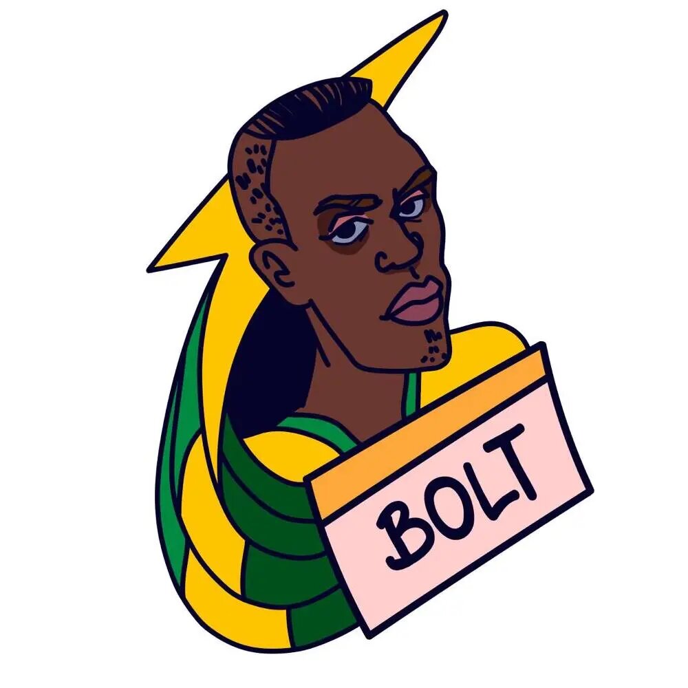 Значок Run&Roll "Усэйн Болт", крепление Flathead, современный спорт