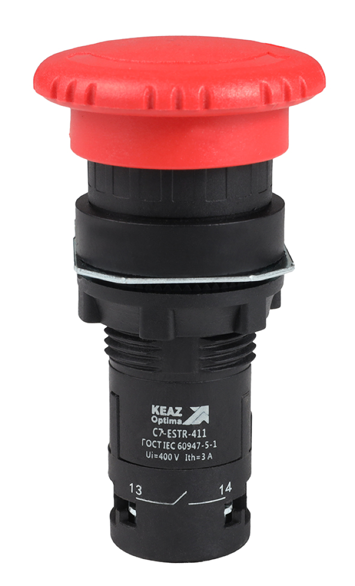 Кнопка управления КЭАЗ OptiSignal Compact D22 C7-ESTR-411 красная 1НО+1НЗ XB7ES545P, аварийного останова, 362131 / кнопочный пост