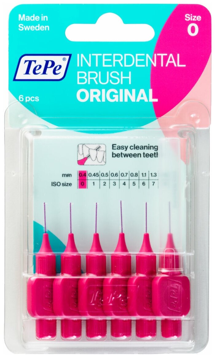 Межзубные ершики TePe Original Size 0 (0,4 мм), розовый, 6шт.