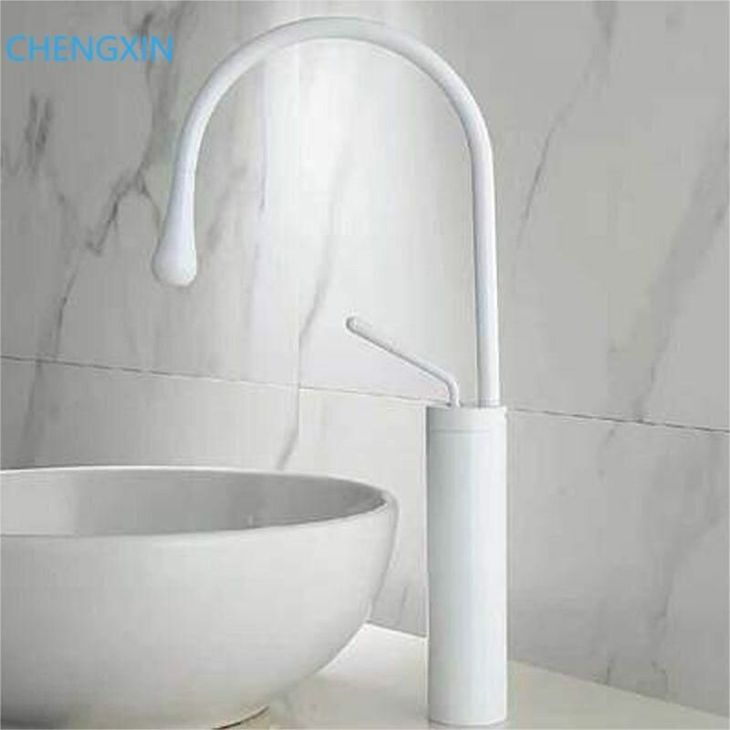 Высокий смеситель для накладной раковины, из латуни, Белый