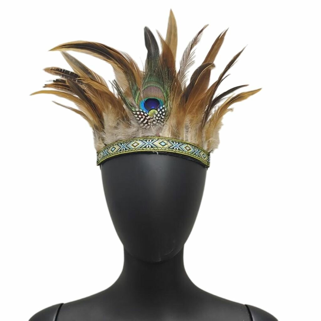 Головной убор Из Перьев индейского вождя-Натуральный цвет-Взрослый стиль