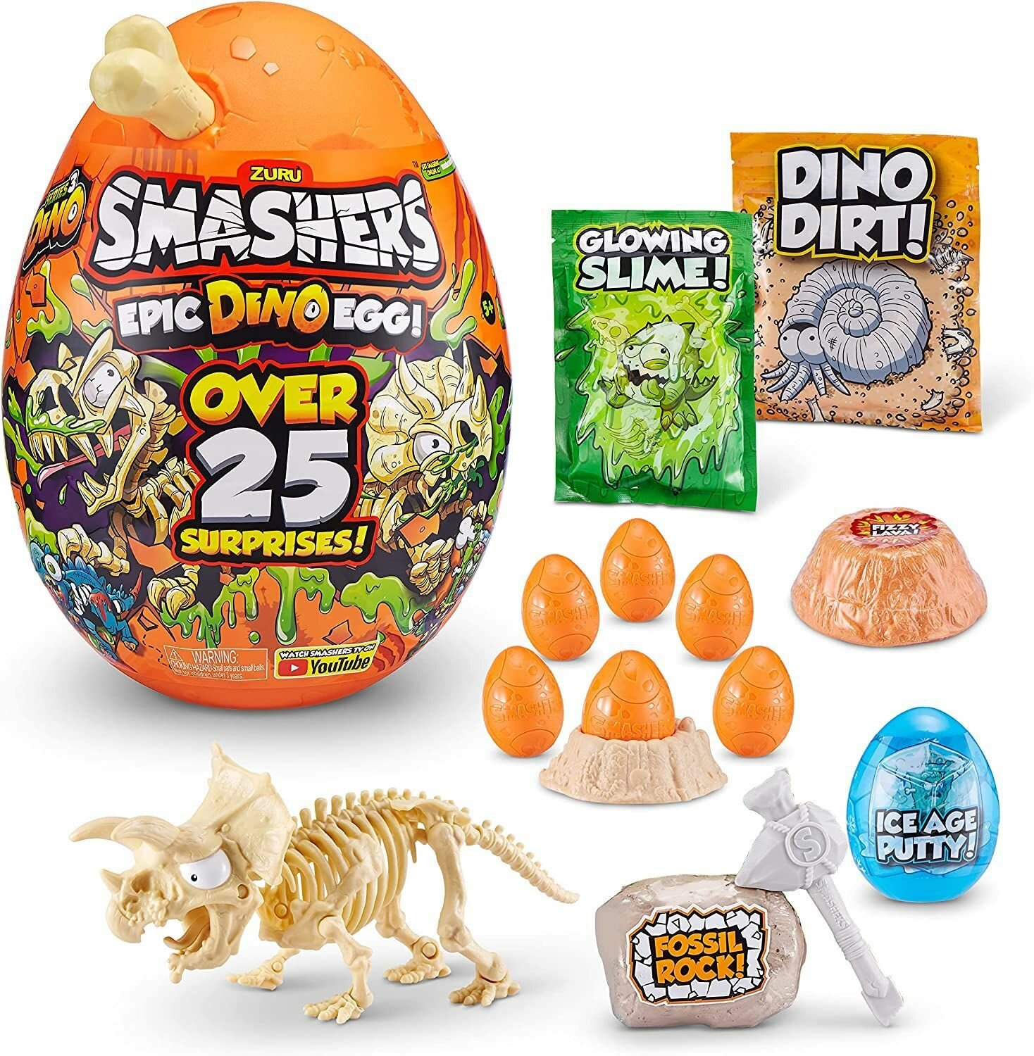 Smashers Epic Dinosaur Egg Collectibles Triceratops Collection 3 Dinosaurs by ZURU - Более 25 сюрпризов, слизи, ископаемые игрушки, замазка для ледникового периода, игрушки динозавров, трицератопс