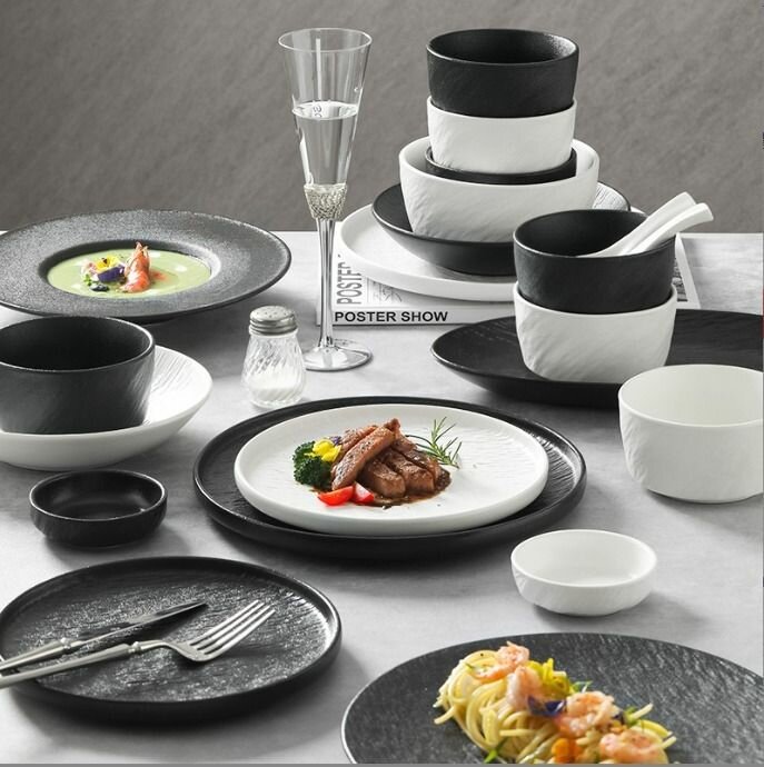 Набор посуды "PAILIR", костяной фарфор, для СВЧ и посудомойки, черный матовый/белый