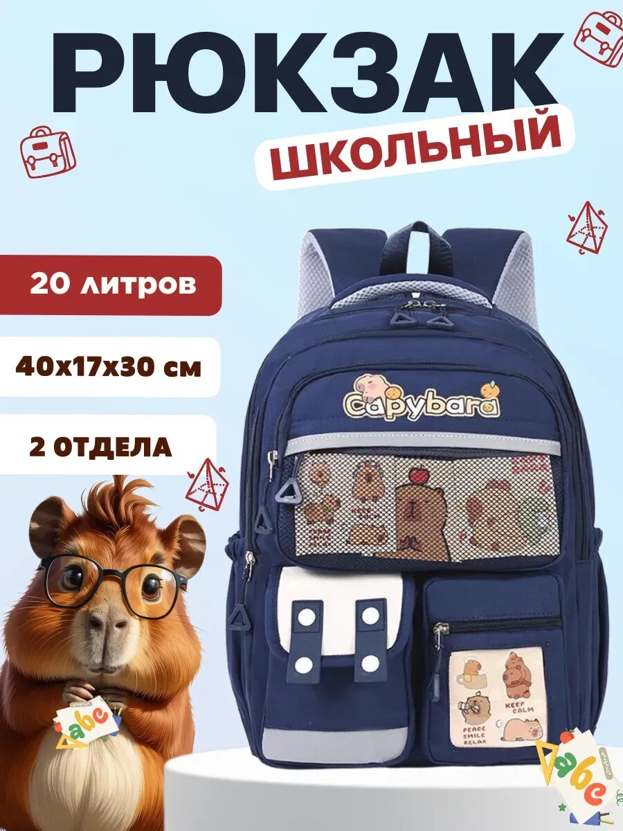 Рюкзак школьный для девочки с капибарой городской спортивный