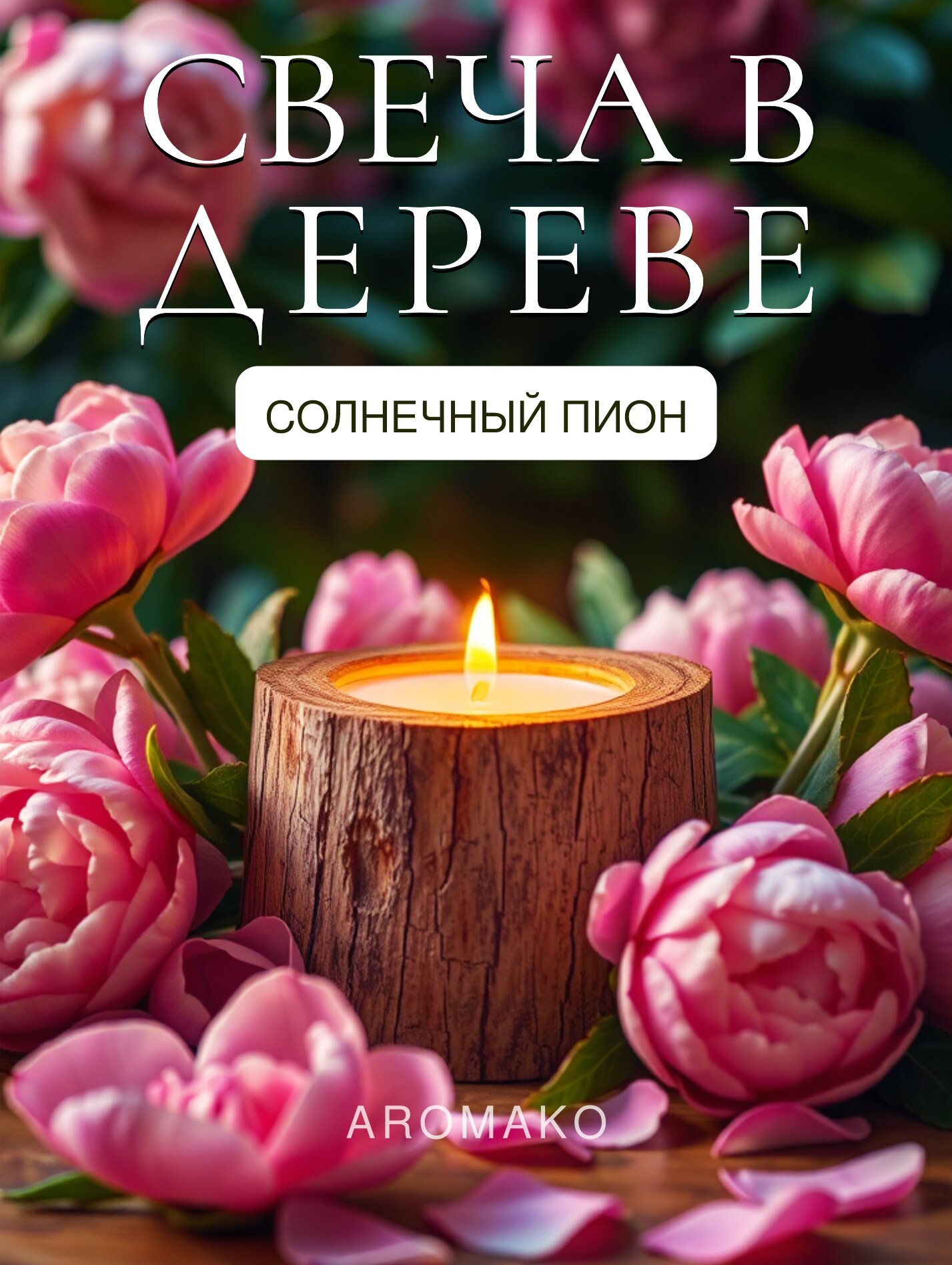 Аромасвеча "Солнечный пион" 50 гр. в натуральном деревянном спиле, ручная работа
