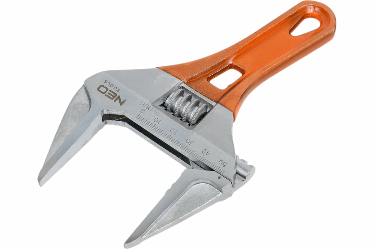 Разводной ключ короткий 185 мм, рабочий диапазон 0-53 мм NEO Tools 03-022
