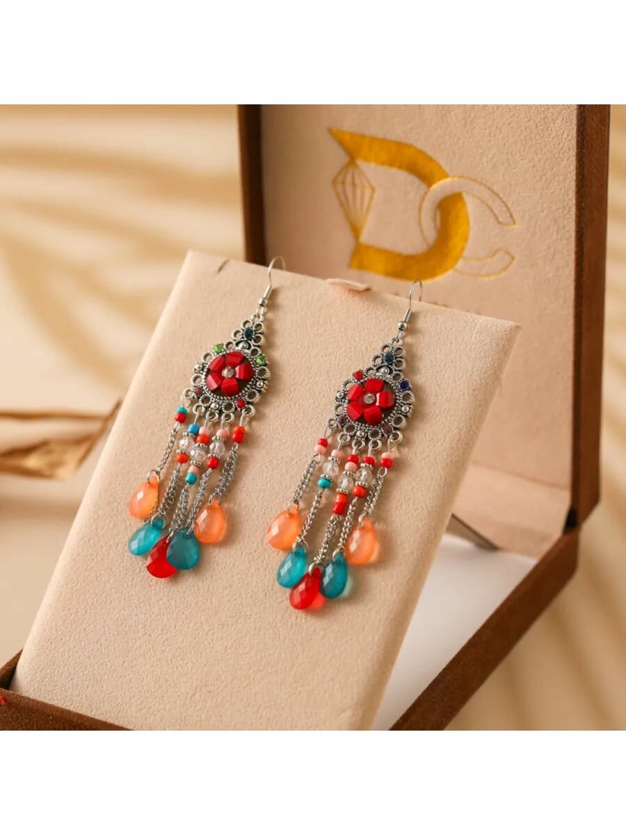 Серьги цепочки, искусственный камень