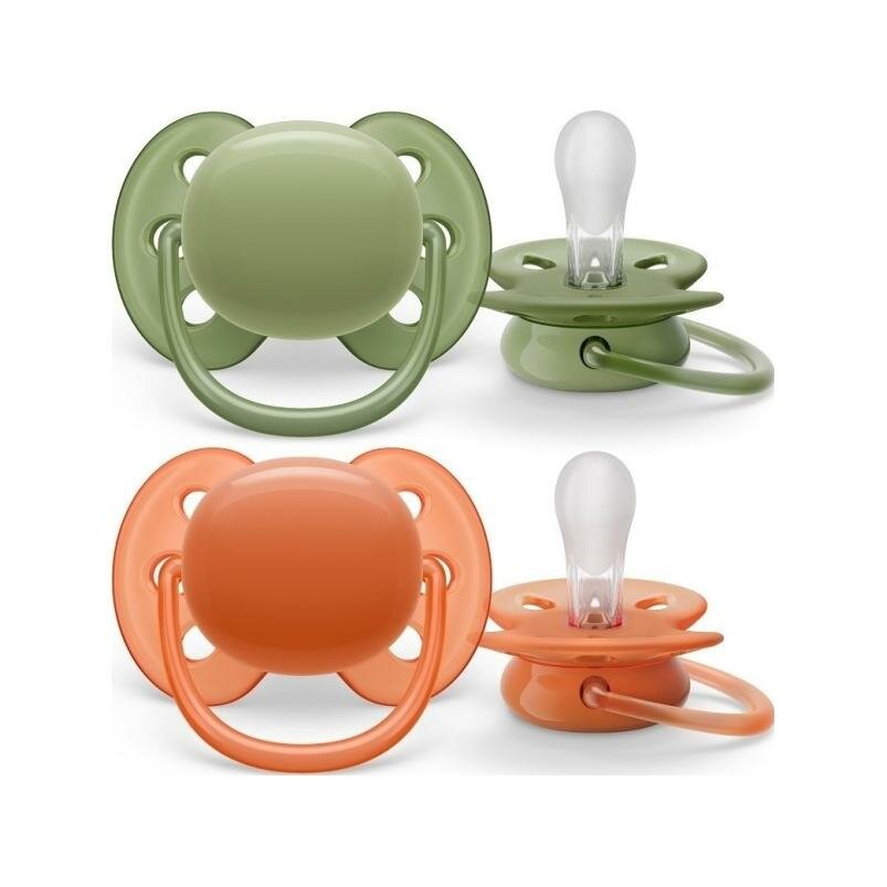 Пустышки Philips Avent ярко-зеленая, оранжевая, без рисунка, от 18 месяцев, 2 шт
