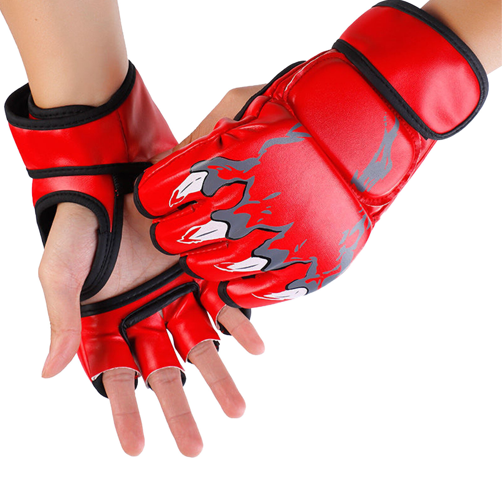 Боксерские перчатки с половиной пальца, боксерская груша с открытыми ладонями, боевые перчатки для кикбоксинга, спарринга для мужчин и женщин, боксерские тренировочные красные