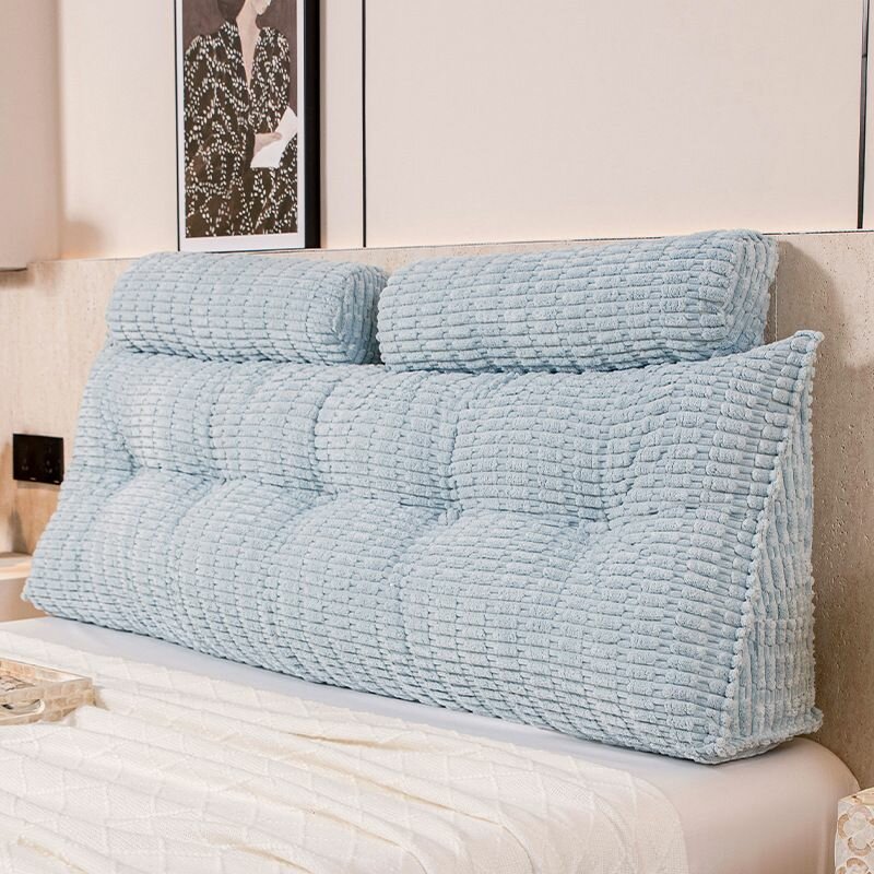 Треугольная подушка-спинка из кукурузного велюра, 20x50x100 см, с подголовником, съемный чехол, для кровати, дивана, татами (ортопедическая, защита от ударов)