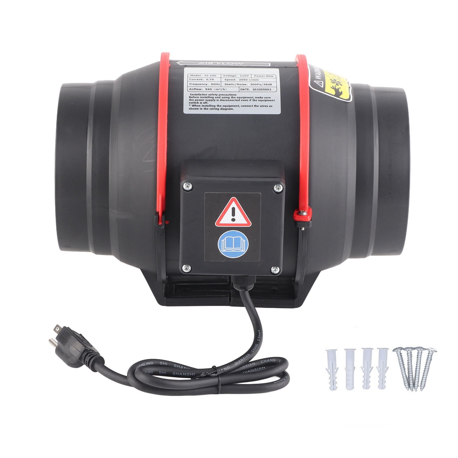 Линейный канальный вентилятор 6 дюймов, тихий вентилятор для вентиляции, для выращивания палаток, посадки в помещении, односкоростной вентилятор, 80 Вт, вилка стандарта США, 110 В