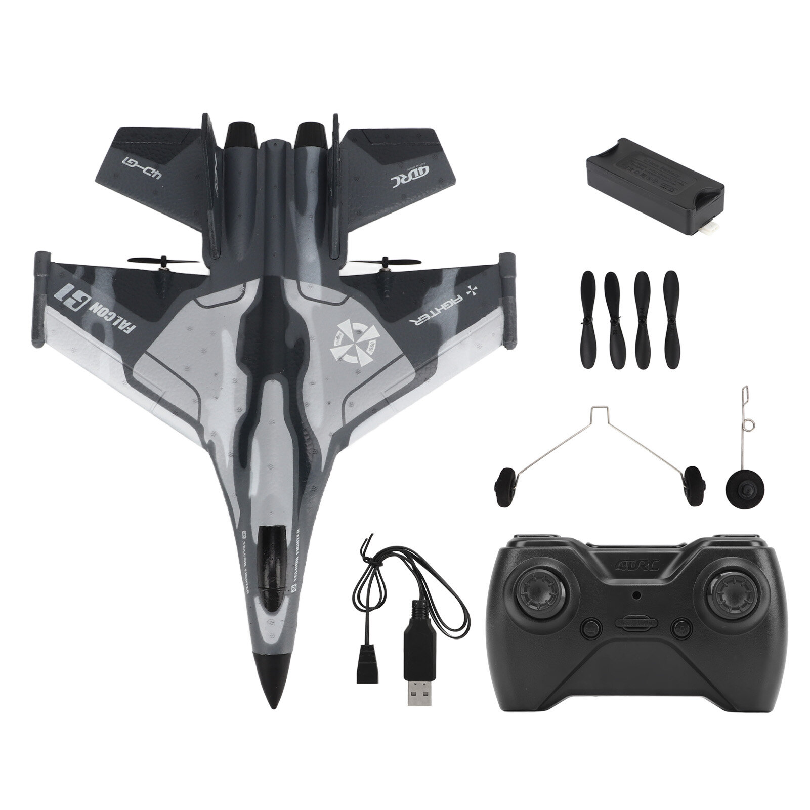 Легкий, гибкий радиоуправляемый планер с LED-подсветкой для детей, камуфляжный серый, 1 батарея