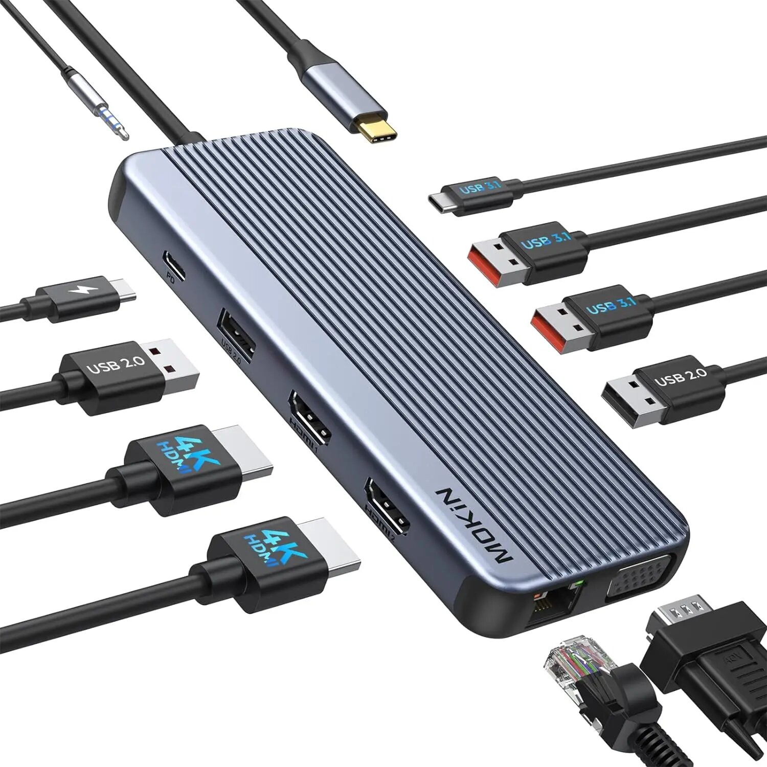 MOKiN Hub USB Type C с тройным дисплеем USB C Hub Многопортовый адаптер 4K HDMI, 10 Гбит/с USB3.1, Ethernet, 100 Вт PD Док-станция для Mac