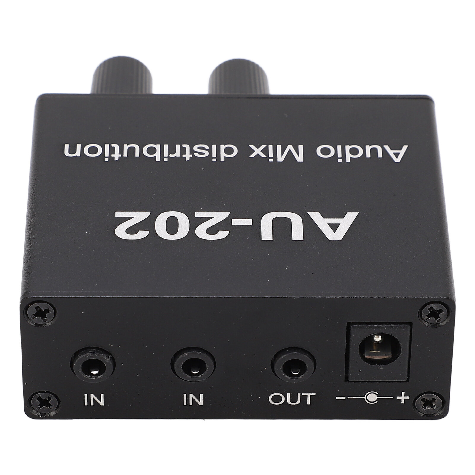 Мини аудио распределительный миксер 2 в 2 выход стерео дистрибьютор с адаптером питания 100‑240V евроконструкция, материал алюминиевый сплав, интерфейс 3.5мм, оперционный усилитель для NJM4580, драйвер для NJM4556A