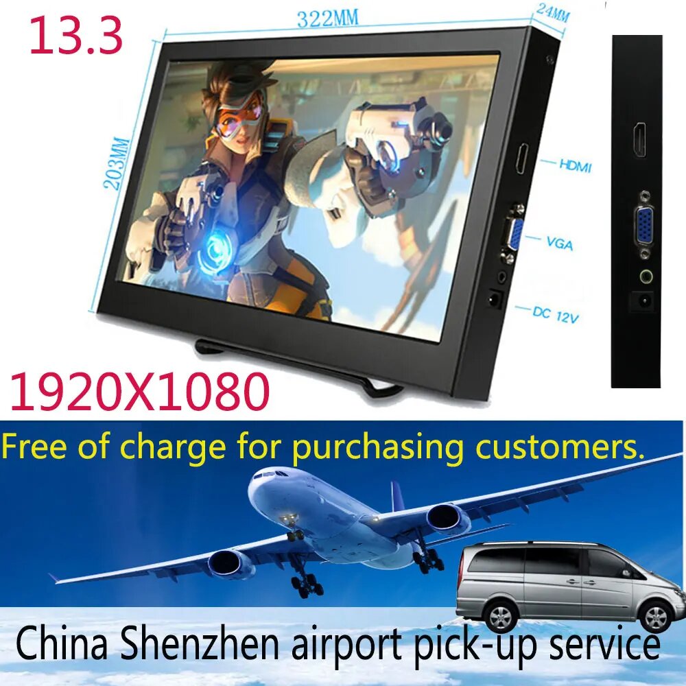 Портативный ЖК-монитор ZGYNK 10.1/11.6/13.3/15.6 дюймов 13.3 speakers IPS