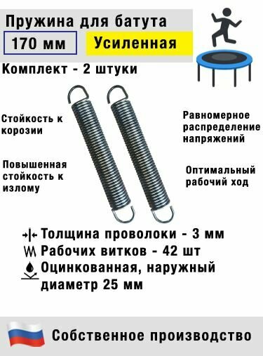 Пружина для батута 170 мм (2 штуки) подходит для батута 366-427 см (12ft-14ft)