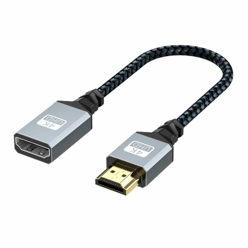 (1 шт.) Удлинитель HDMI папа-мама с угловым разъемом, 4K, метал, прямой, 60Гц