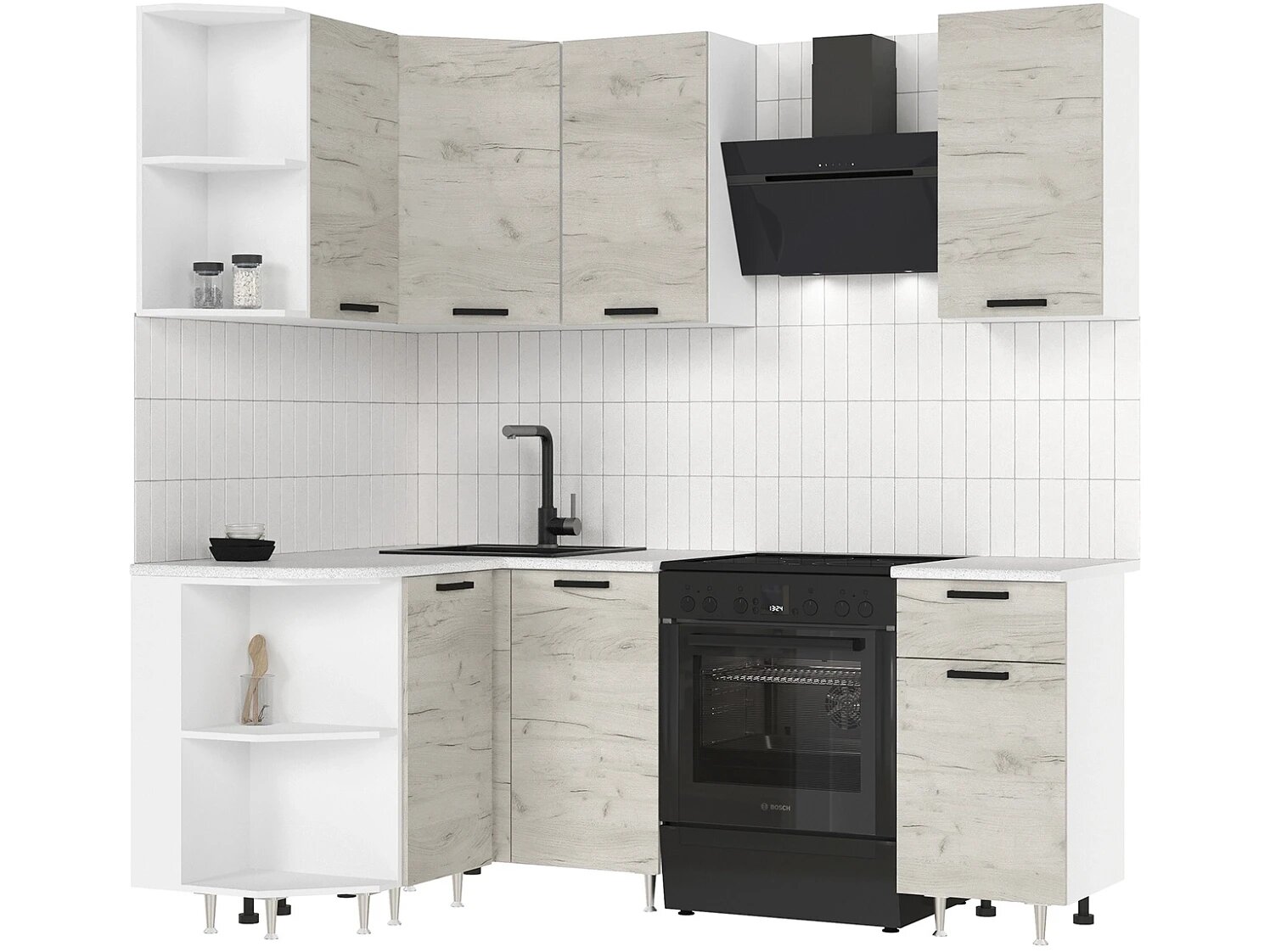 Современный Кухонный гарнитур 2,0х1,3м, из ЛДСП, дуб крафт белый (антарес)