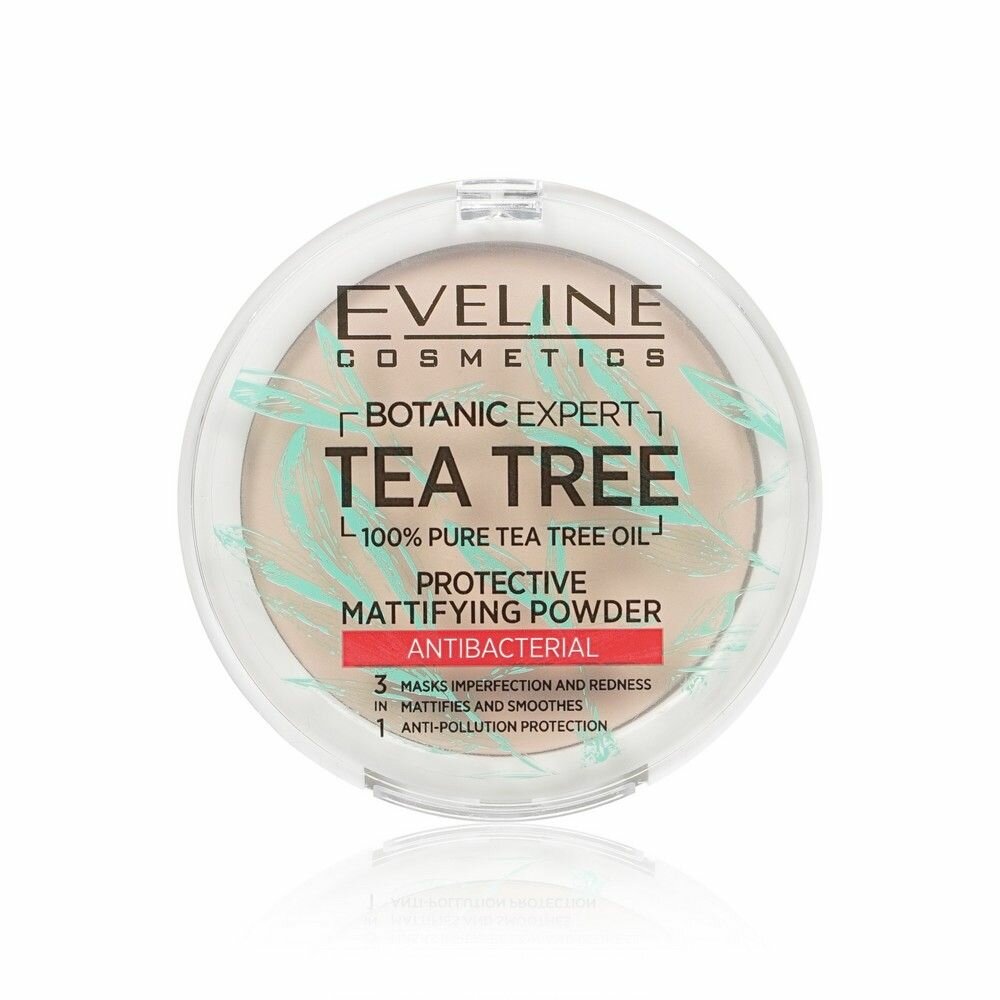 Пудра для лица Eveline Tea tree антибактериальная матирующая, Тон 002 Ivory, 9 г
