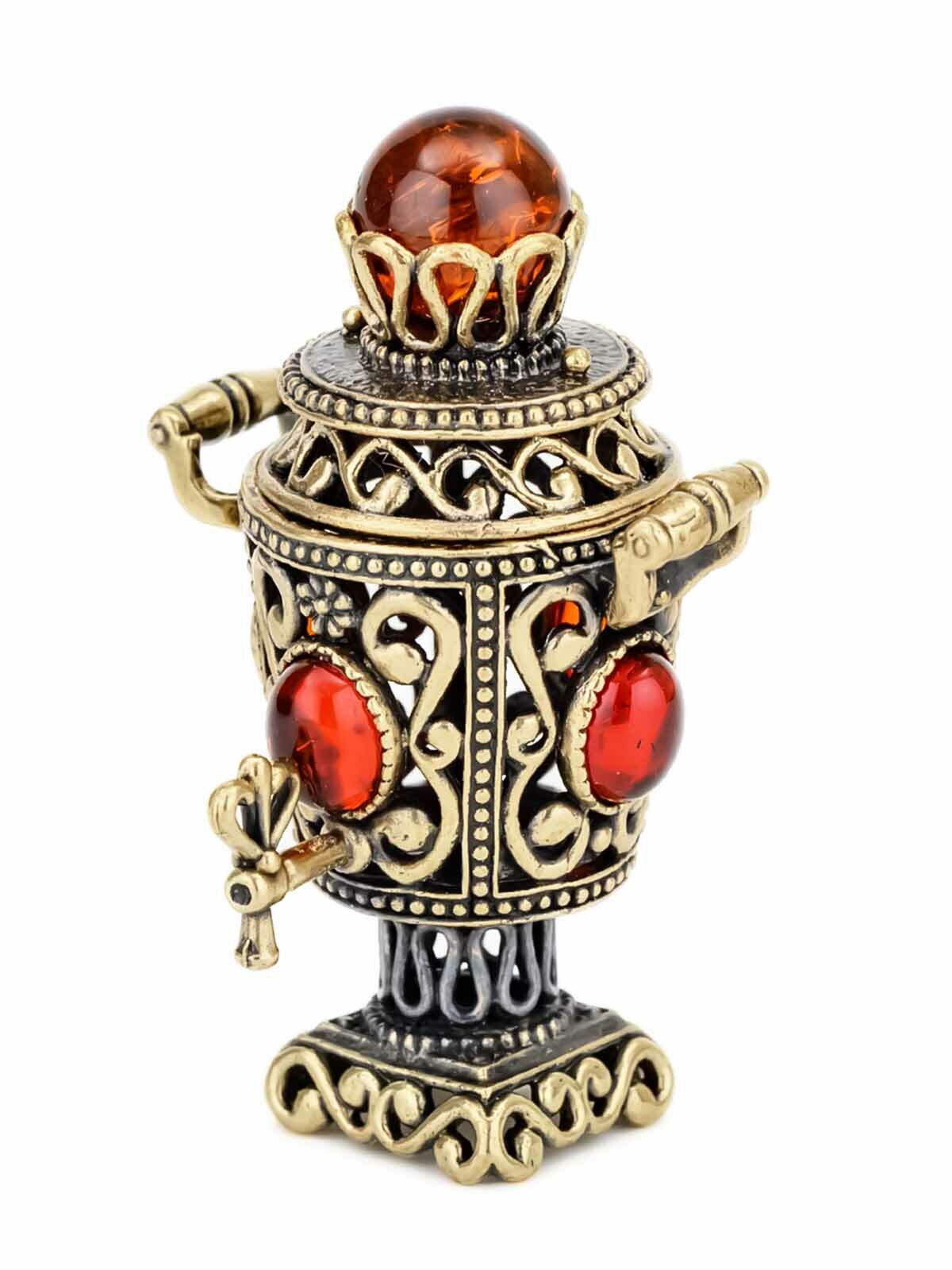 Сувенирная фигурка - Самовар ажурный, Балтийский Янтарь, 6,5 см