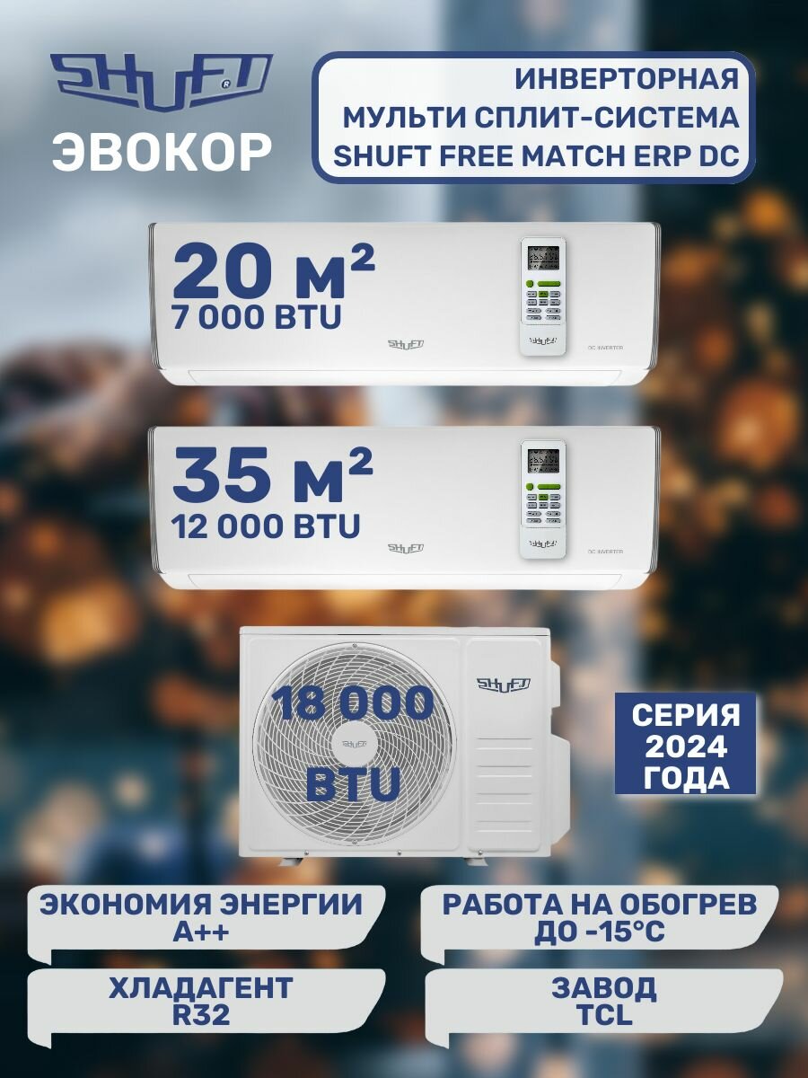 Инверторная мульти сплит-система SHUFT на 2 комнаты FMI-18-2/N8 SFMS/I-07+12 НB_OLD