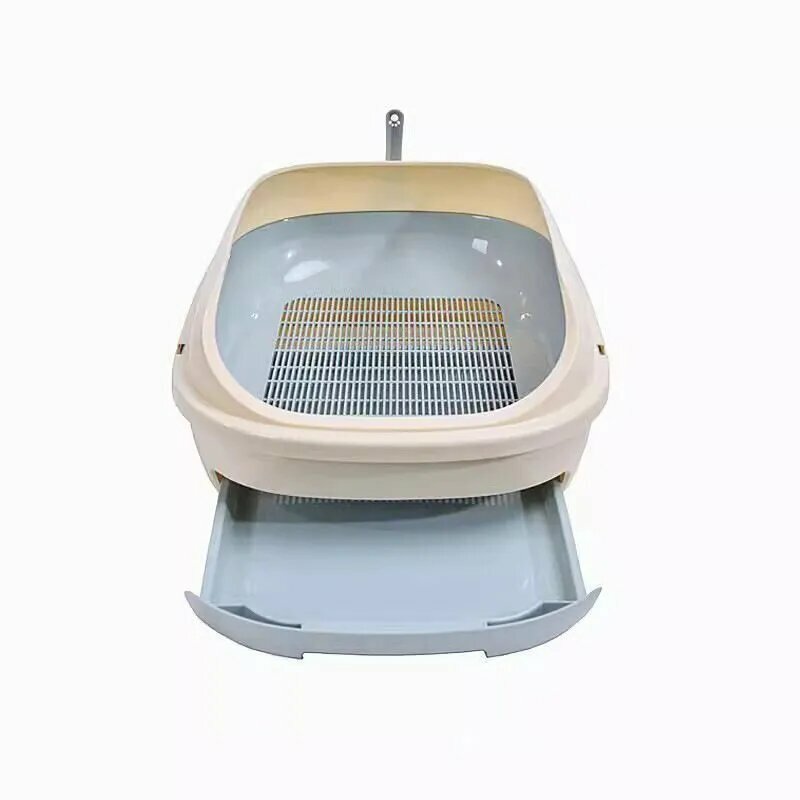 Туалет лоток для кошек большой с бортом, сеткой и выдвижным поддоном Stefan (Штефан), Серо-голубой, BP2903