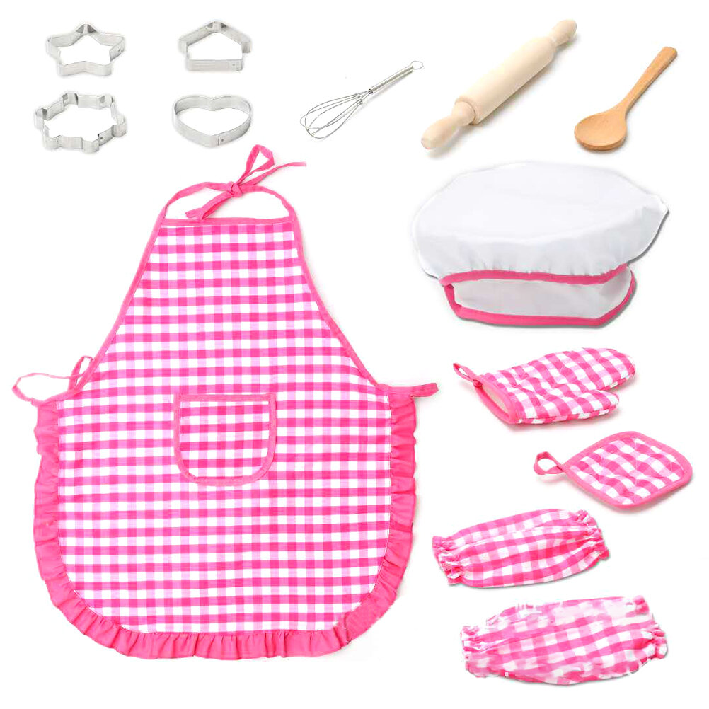 Детский набор шеф-повара 13 предметов: кухонная игра, водонепроницаемые фартуки, перчатки для духовки, венчик, подарок для девочки.