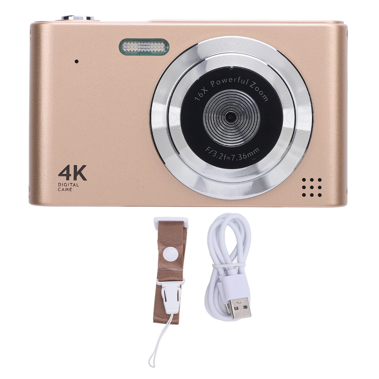 Цифровая камера с 16-кратным зумом, разрешением 4K, 48 Мп, 2,4-дюймовым IPS-экраном, функцией стабилизации изображения, компактная, для путешествий, со вспышкой, золотистого цвета.