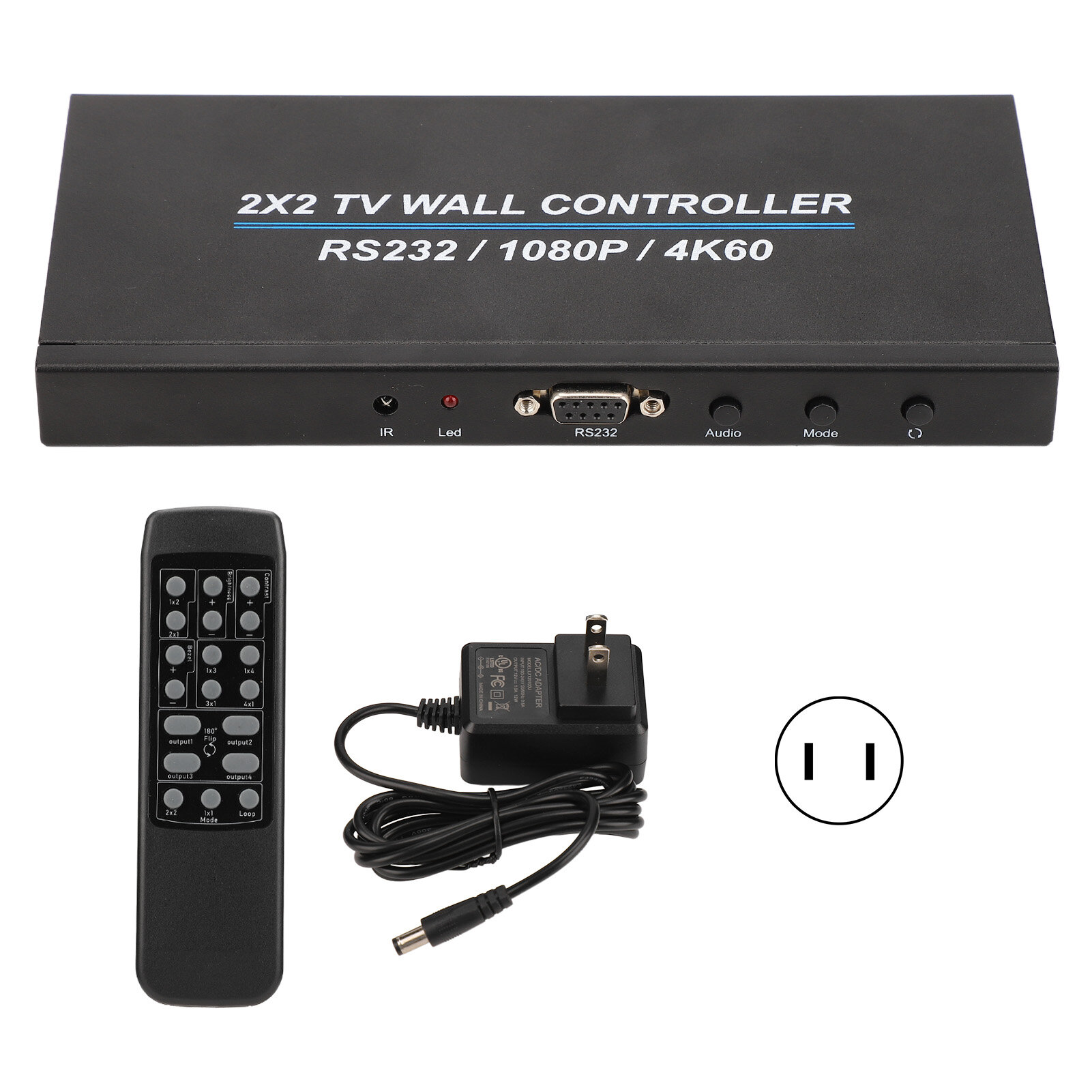 2x2HDмультимедийныйинтерфейсныйконтроллердлявидеостены, дисплей4Kи60Гц, поворотна180градусов, вилка110–240В(США)