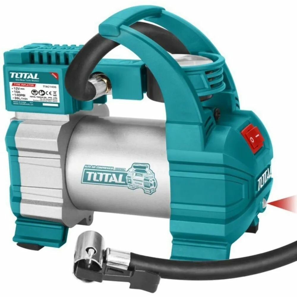 Автомобильный компрессор TOTAL TTAC1406, 12V, аналоговый манометр, встроенный фонарь — фото 1