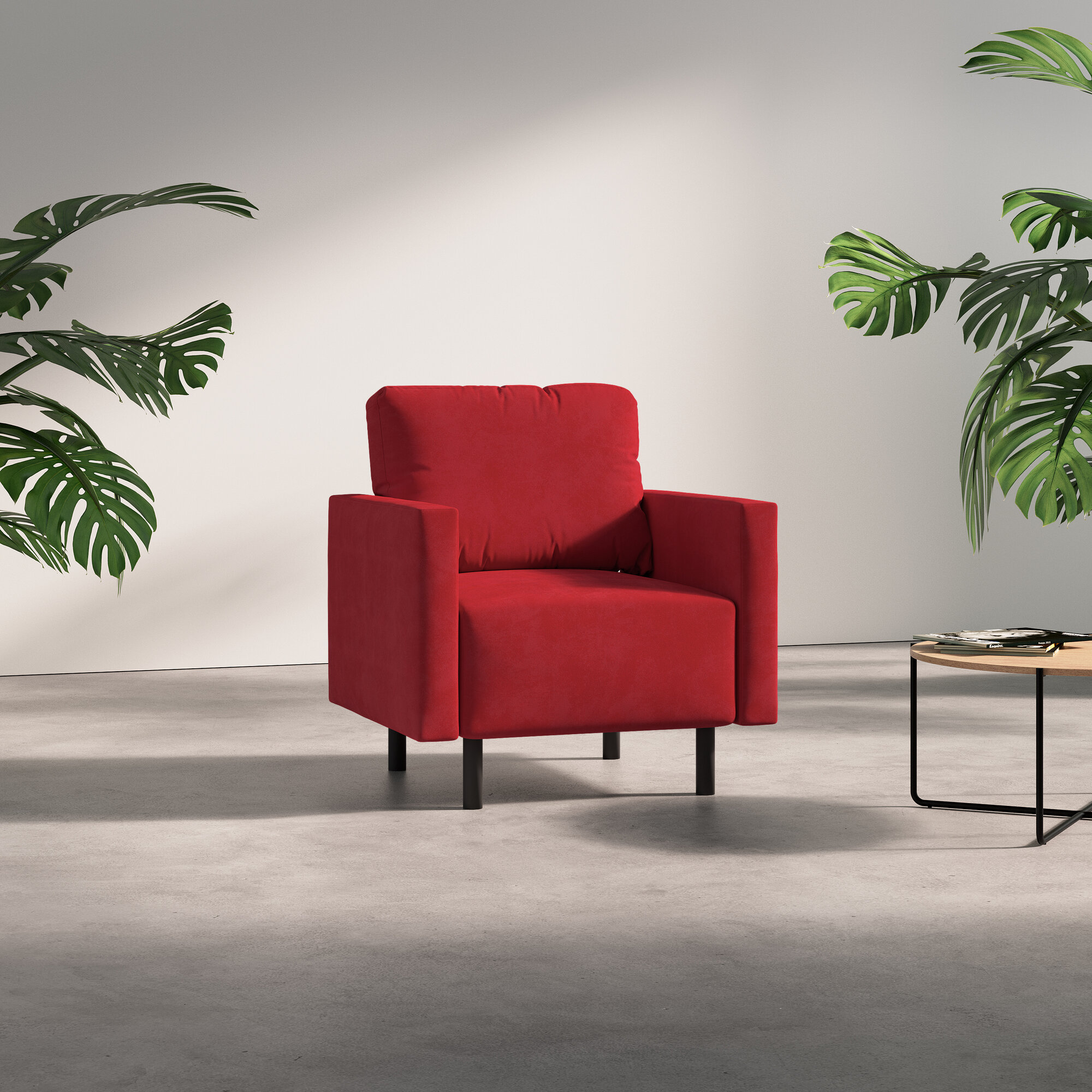 Кресло Сканди, универсальное, в студию, в холл, антивандальный велюр, красное