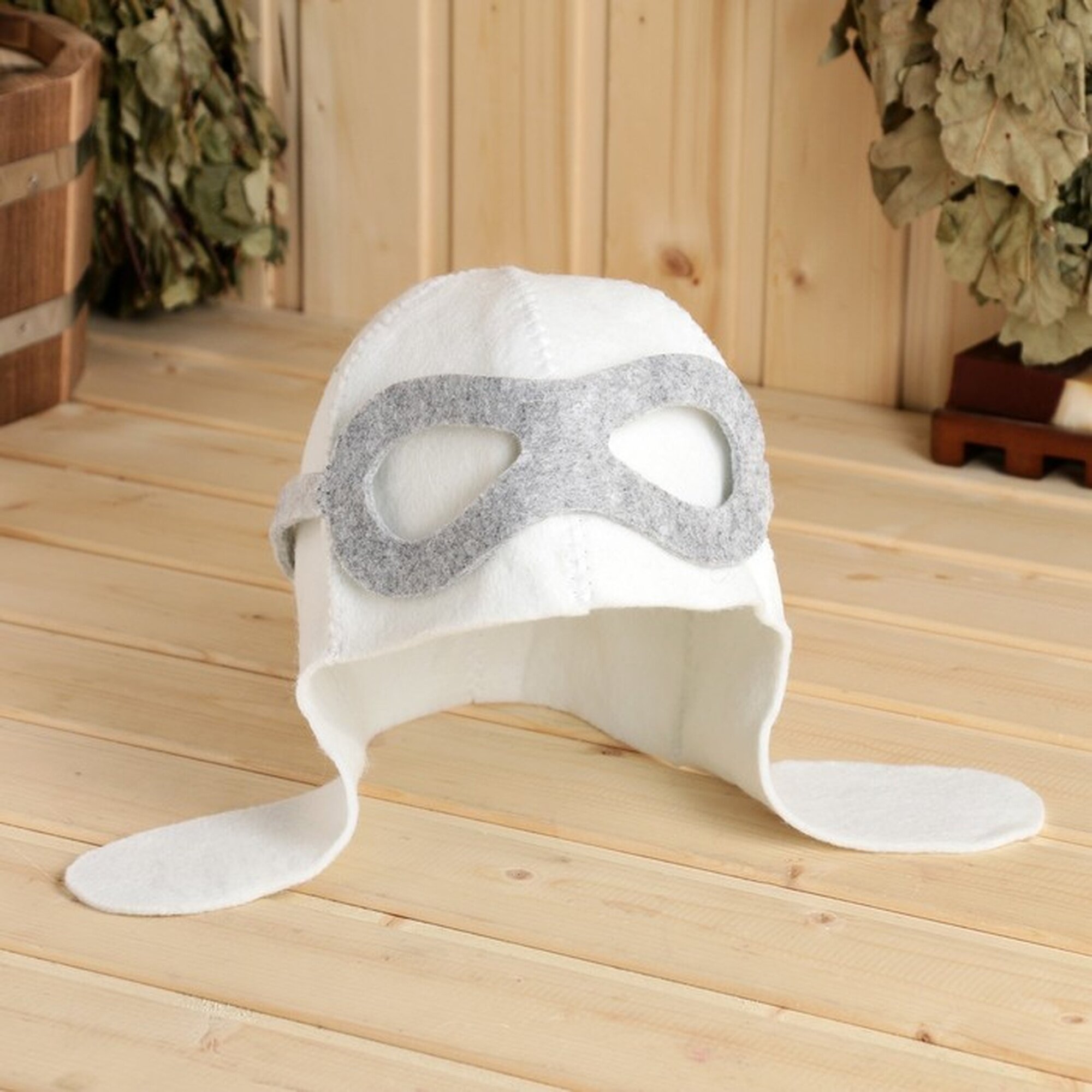 Шапка для бани "Пилот" Сима-ленд, войлок, шерсть, влагоустойчивая, белая/серая