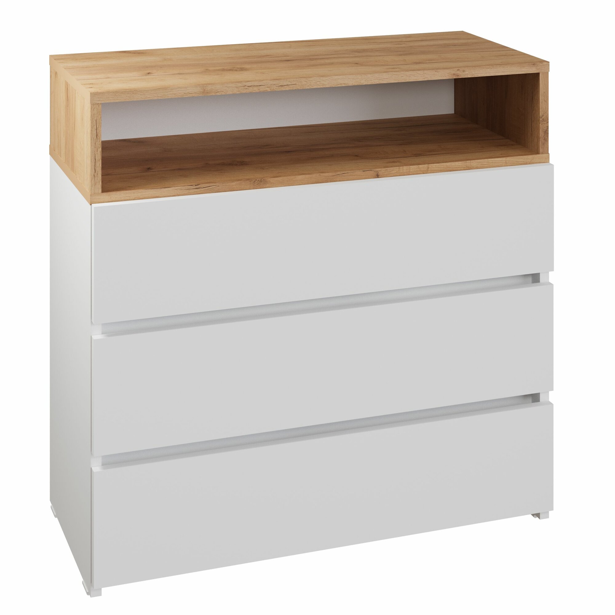 Комод 3 ящика нова Белый/Дуб золотой крафт/МК (Атмосфера)